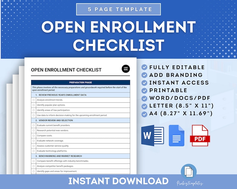 Open Enrollment Checklist Template, Benefits Enrollment Tasks Planner ...