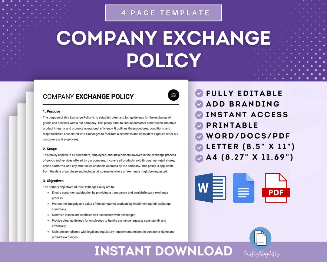 Company Exchange Policy, Product Exchange Guidelines, Business Exchange ...
