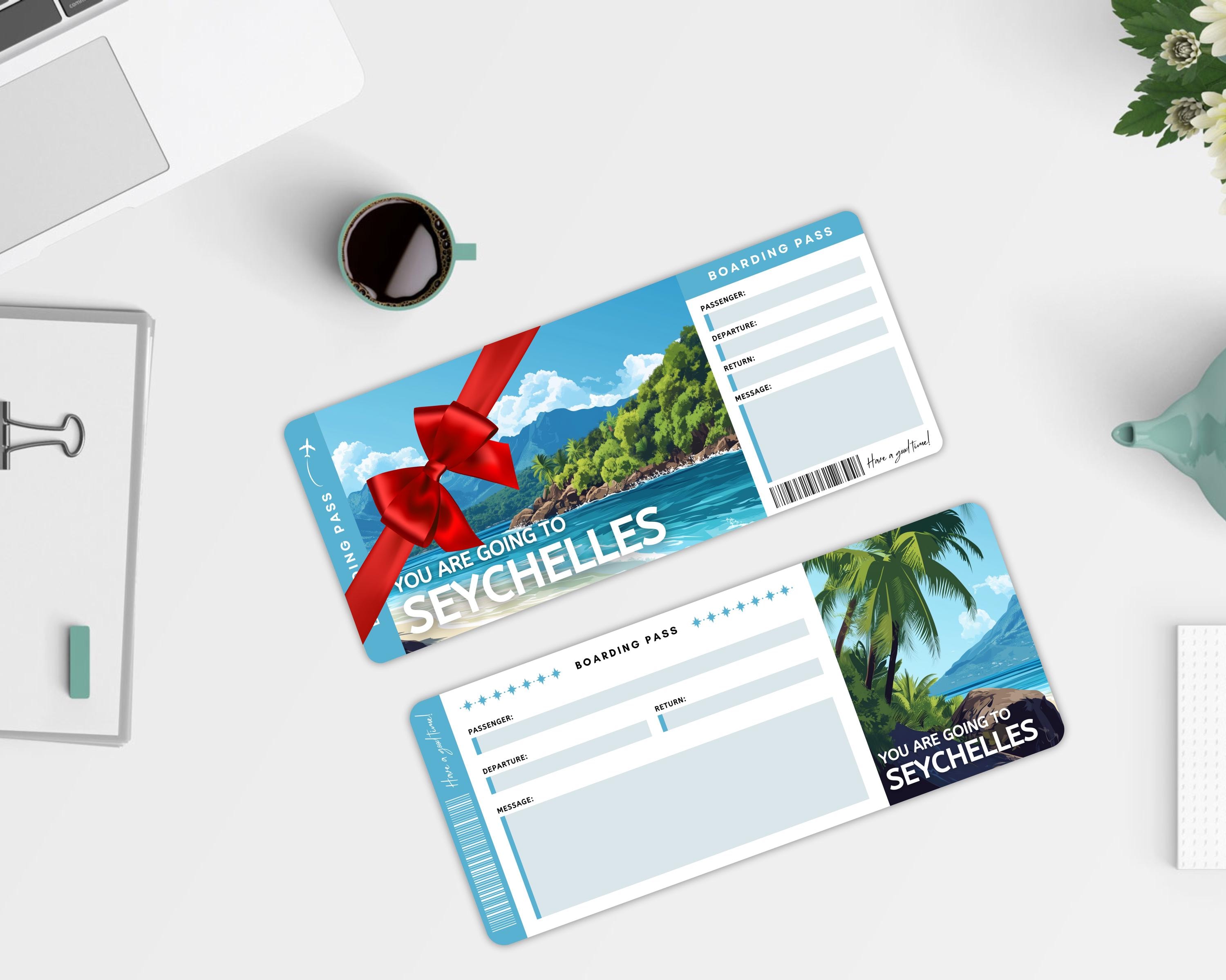 Printable Seychelles Surprise Gift Ticket, Editable Island Vacation ...