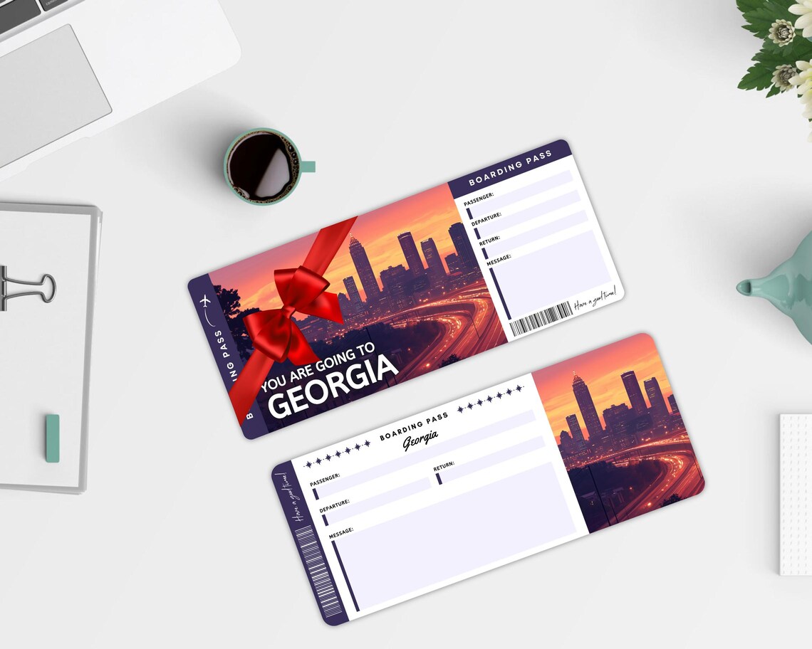 Printable Georgia Surprise Gift Ticket, Editable Atlanta Vacation ...