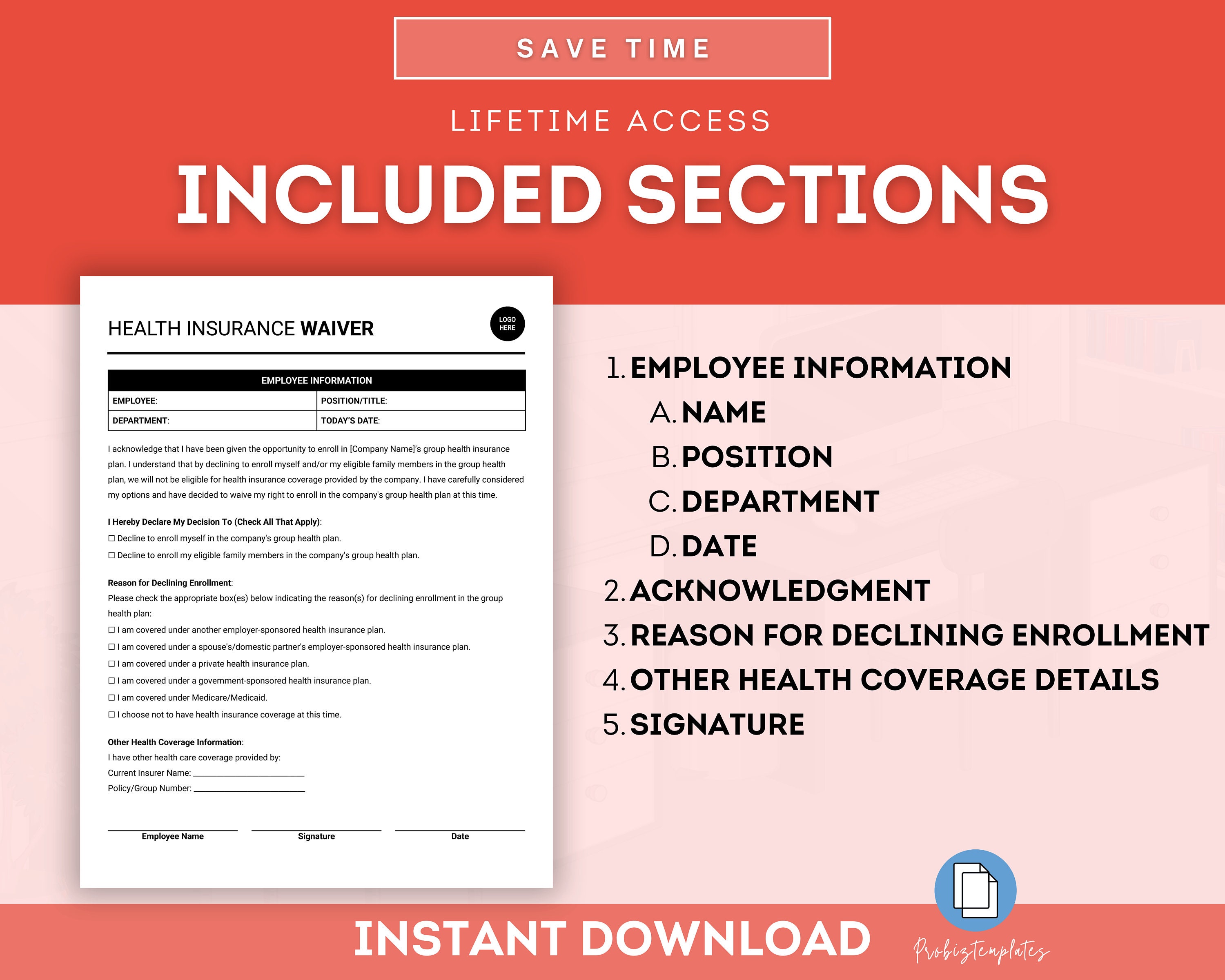 Health Insurance Waiver Form, Health Coverage Opt-out Form, Medical ...