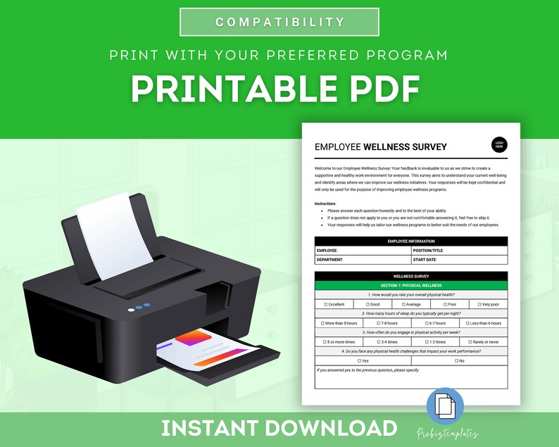 Employee Wellness Survey Template, Workplace Well-being Survey, Staff ...