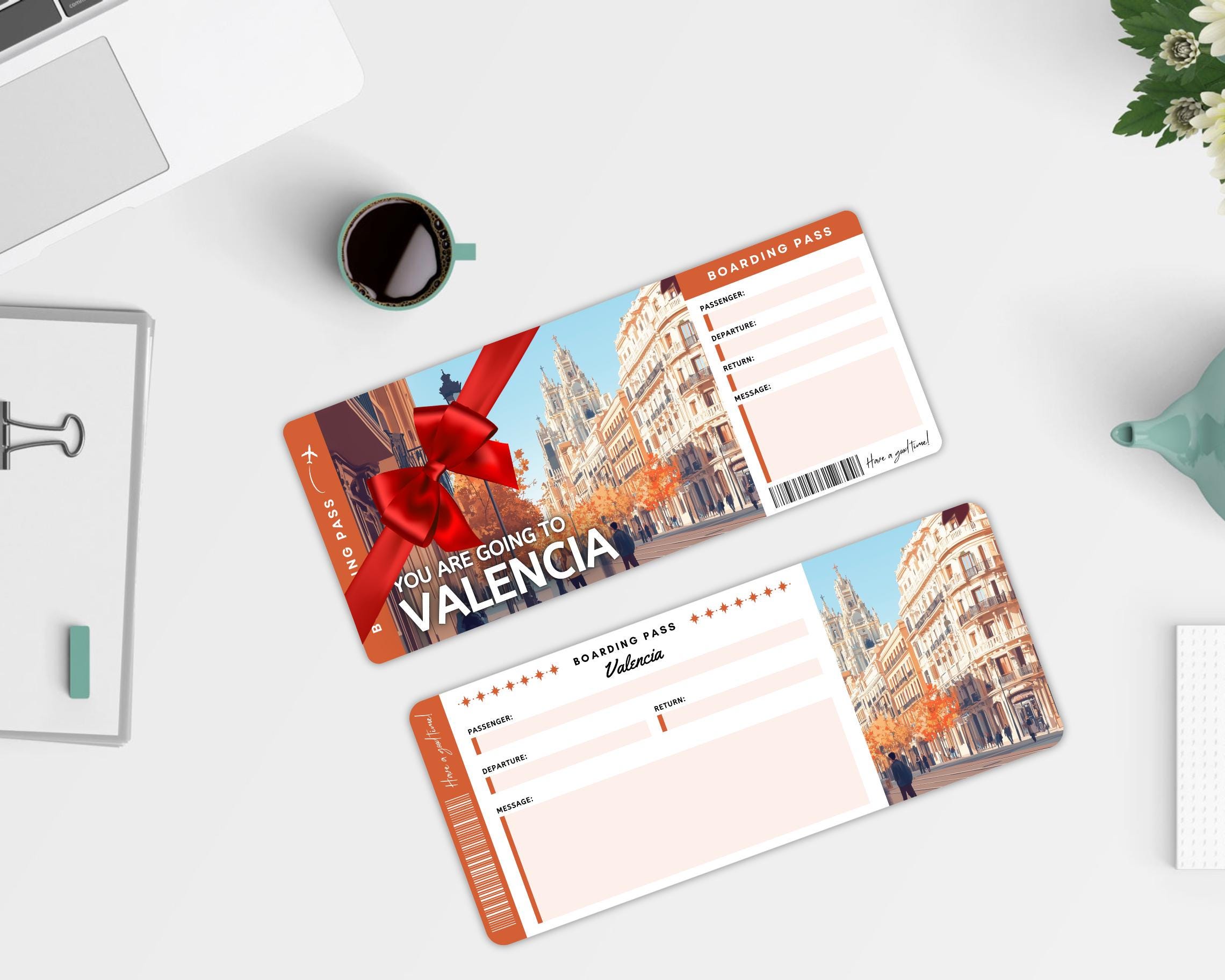 Printable Valencia Surprise Gift Ticket, Editable Spain Boarding Pass ...