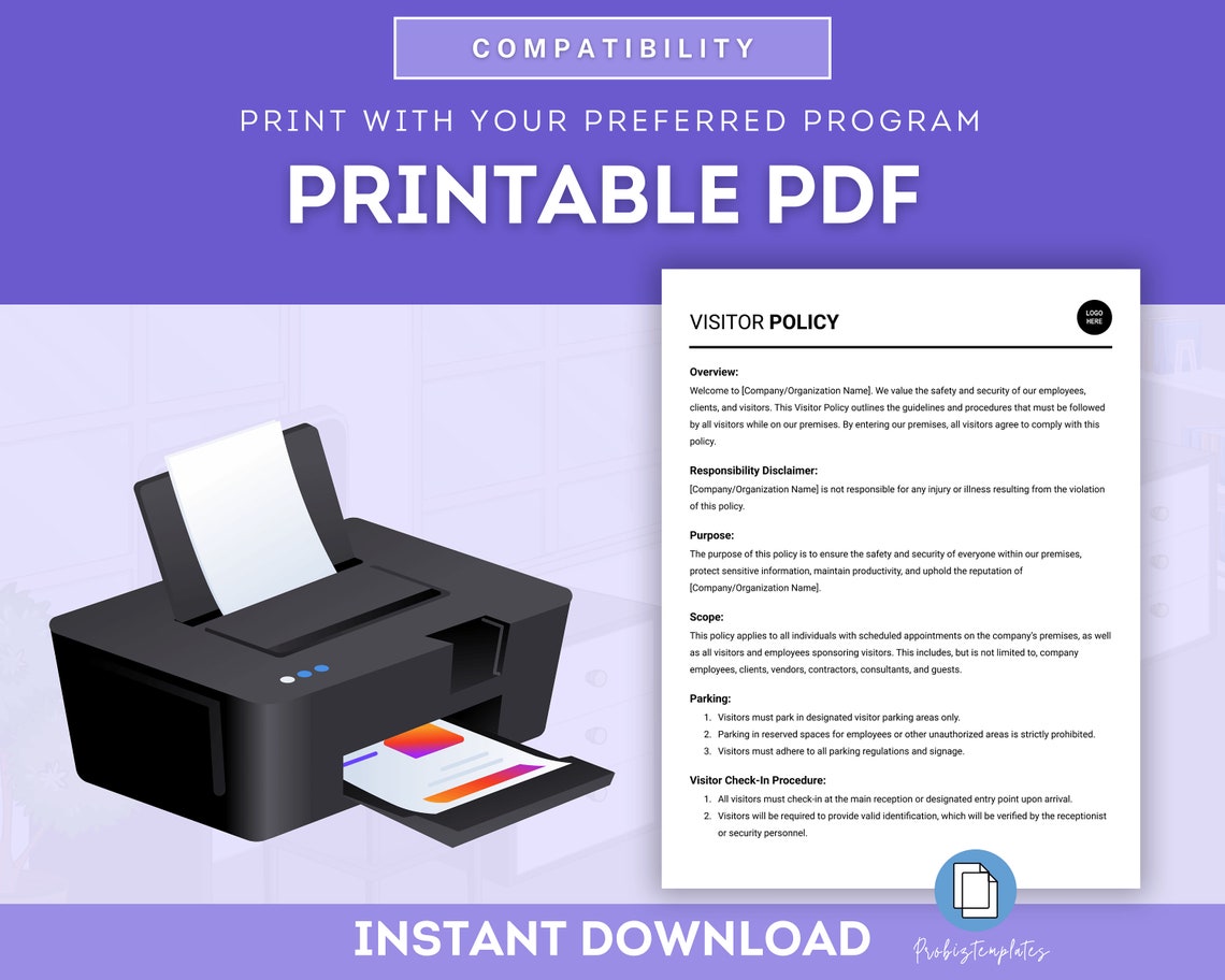 Visitor Policy Template, Company Premises Visitor Guidelines Policy ...
