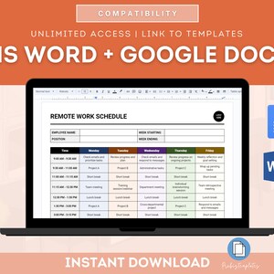 Remote Work Schedule Template, Virtual Work Timetable, Telecommuting ...