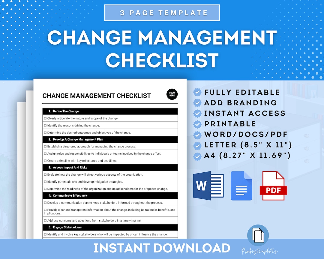 Change Management Checklist Template, Organizational Change Checklist ...