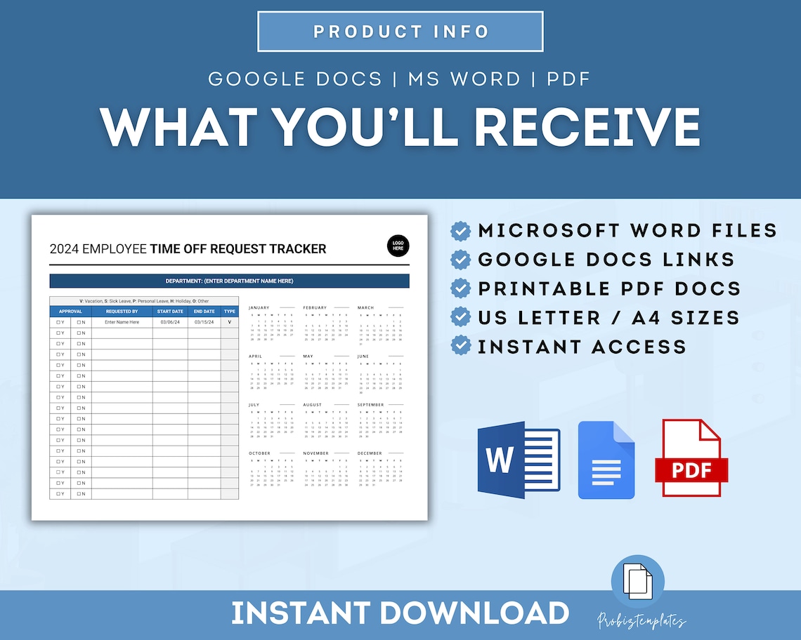 Employee Time off Request Tracker 2024 Template, Staff Leave Management ...