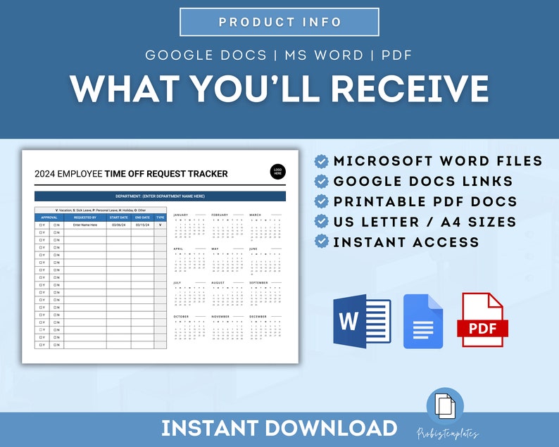 Employee Time off Request Tracker 2024 Template, Staff Leave Management ...