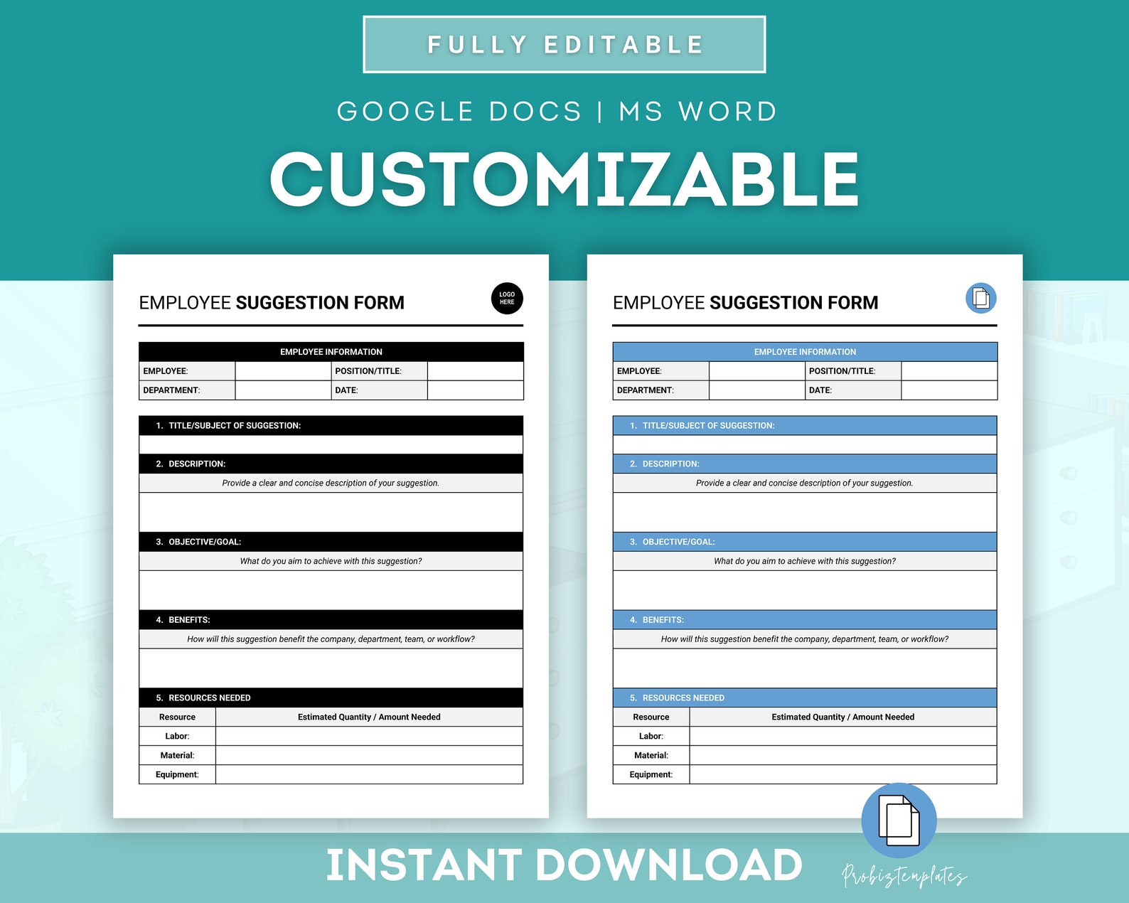 Employee Suggestion Form Template, Employee Idea Submission Form ...