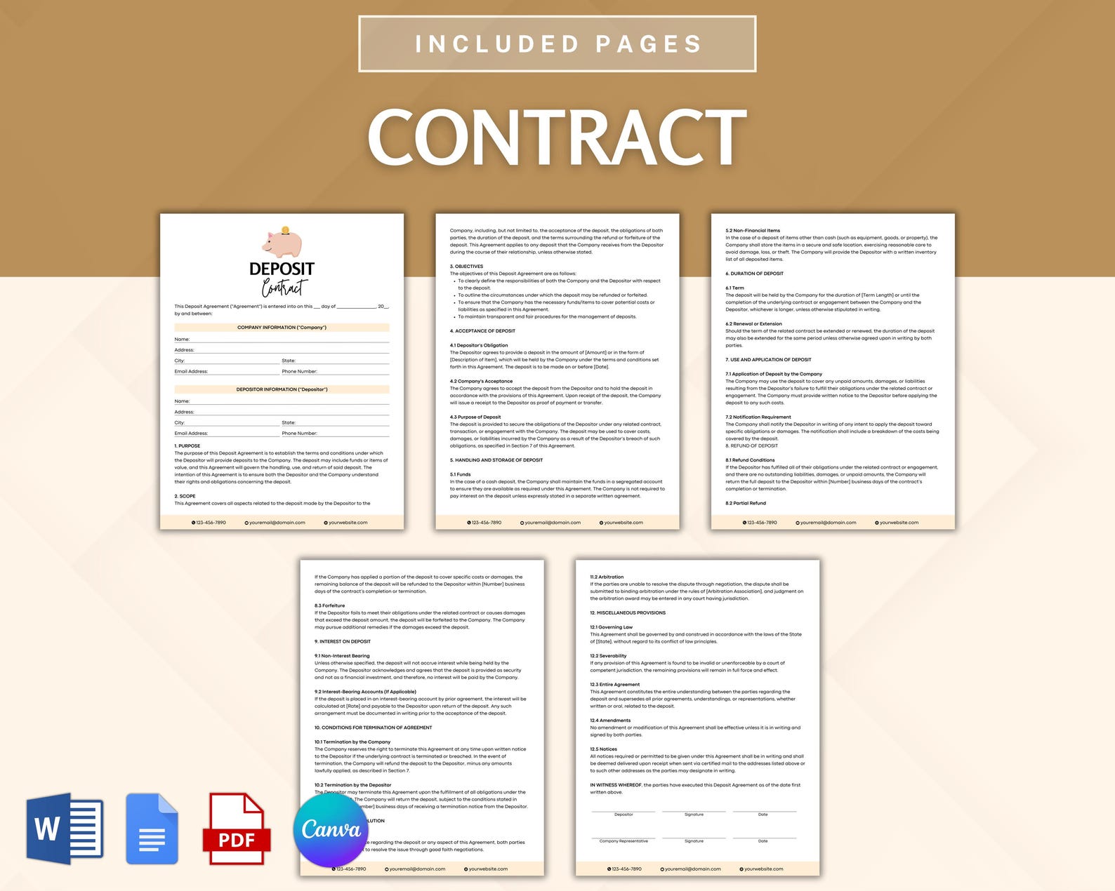 Deposit Contract Bundle, Service Booking Agreement Template, Client ...