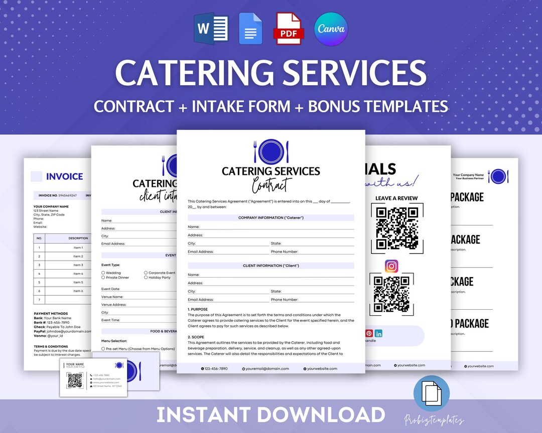 Catering Services Contract Bundle, Catering Agreement Template, Event ...