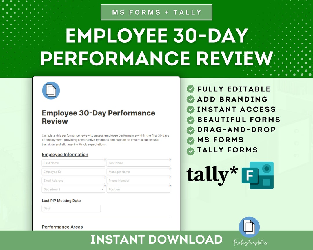Employee 30-day Performance Review Online Form, Employee Evaluation ...