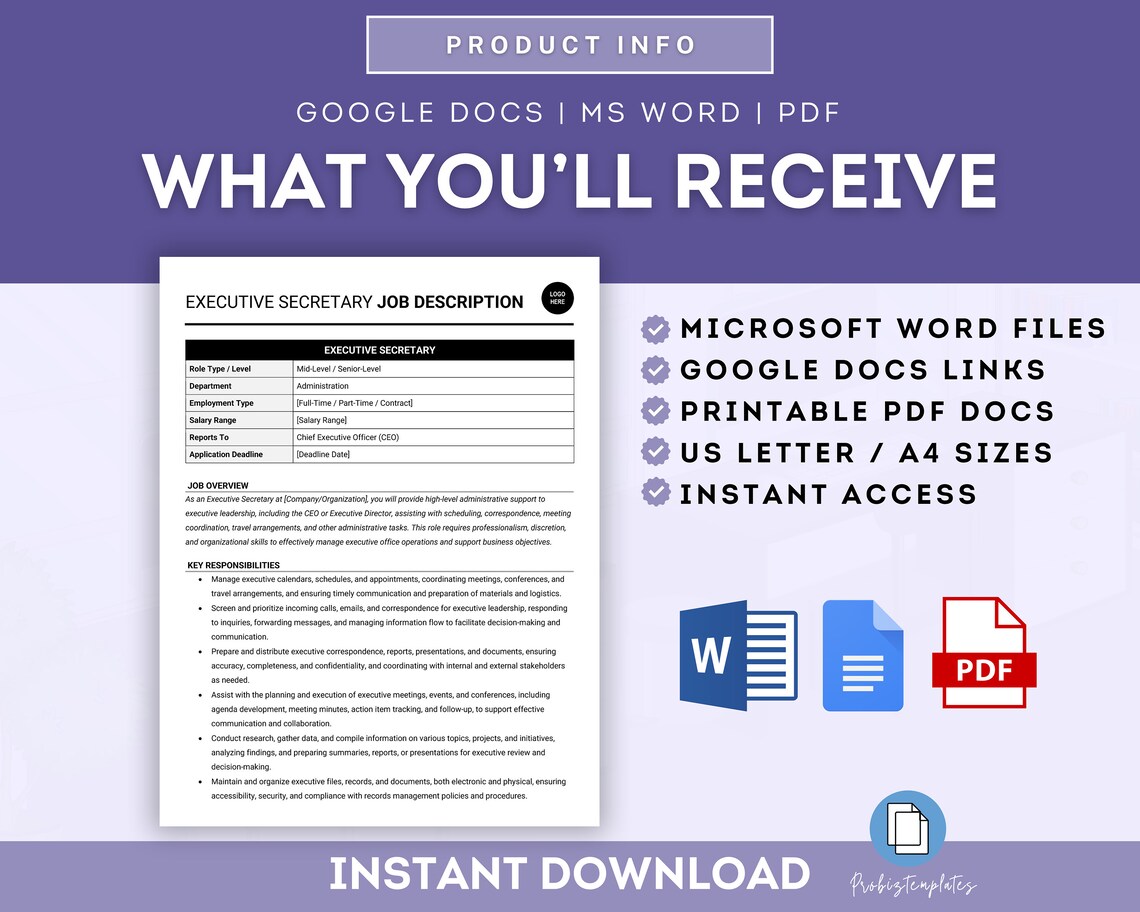 Executive Secretary Job Description Template, Senior Secretary Job ...