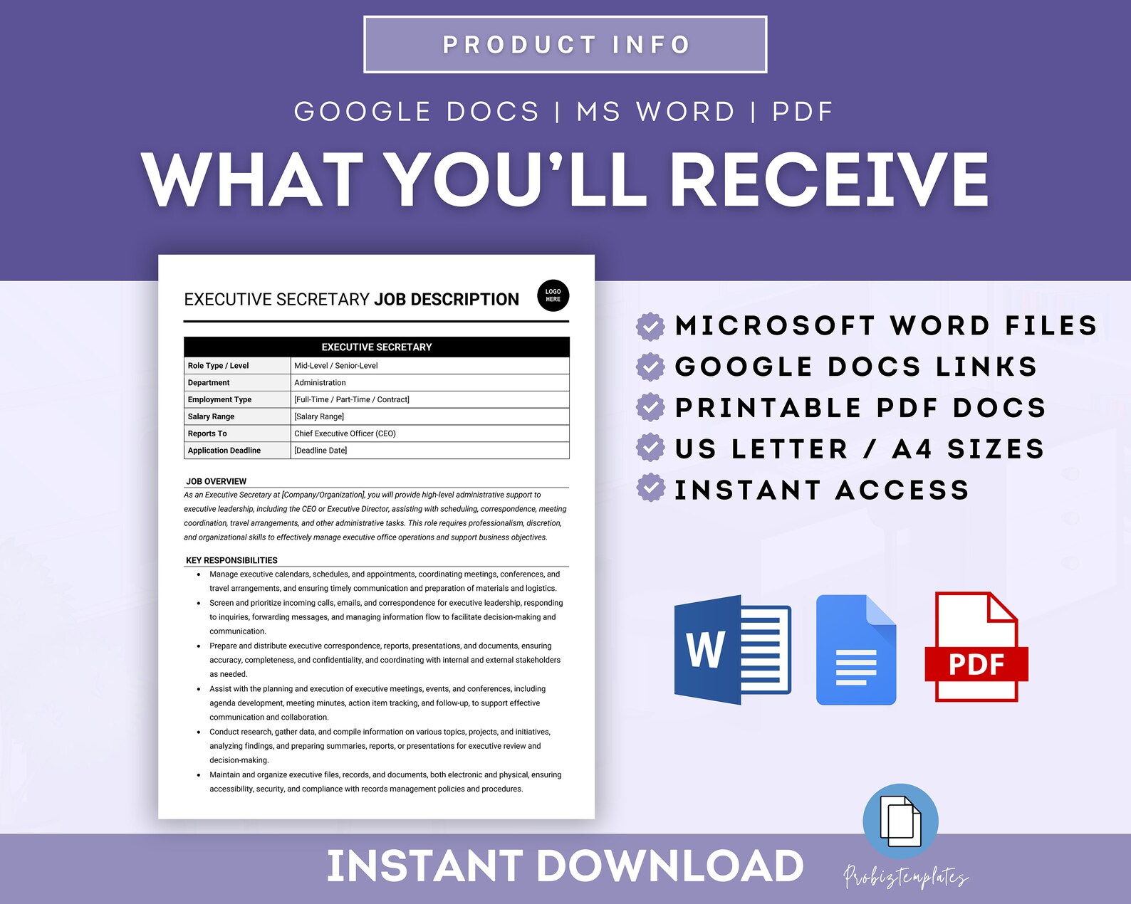 Executive Secretary Job Description Template, Senior Secretary Job ...