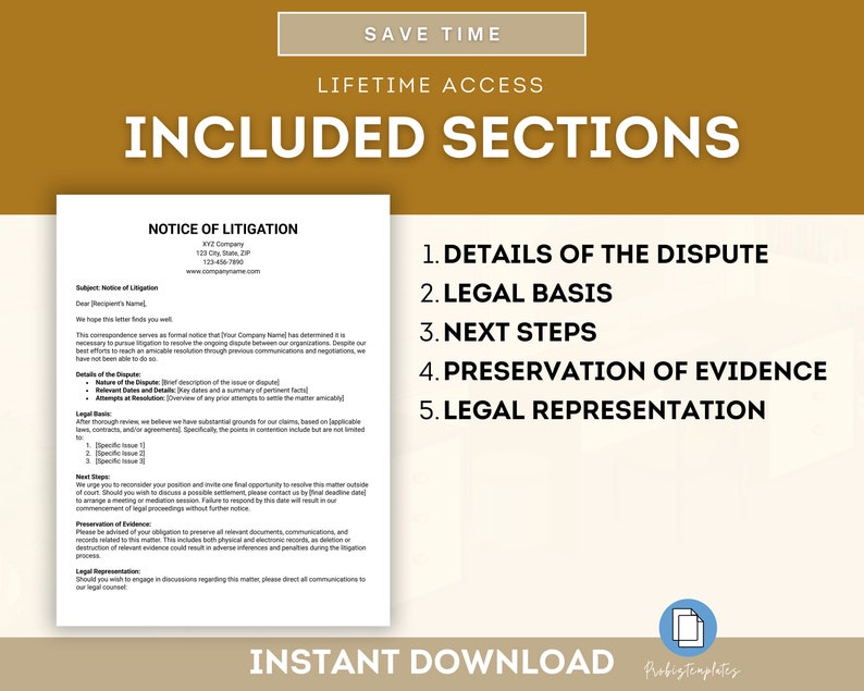 Notice of Litigation Letter, Litigation Notice Template, Legal Action ...