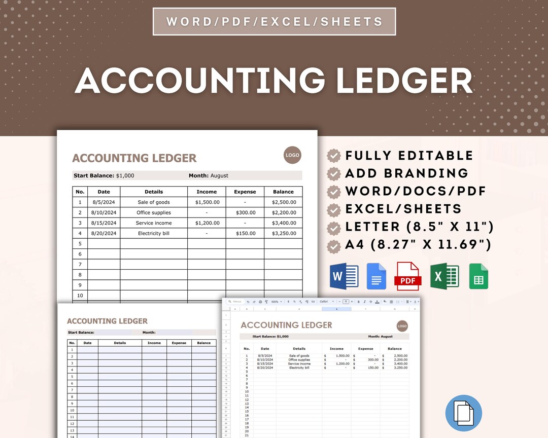 Accounting Ledger Template, Customizable Financial Ledger Form, Ledger ...