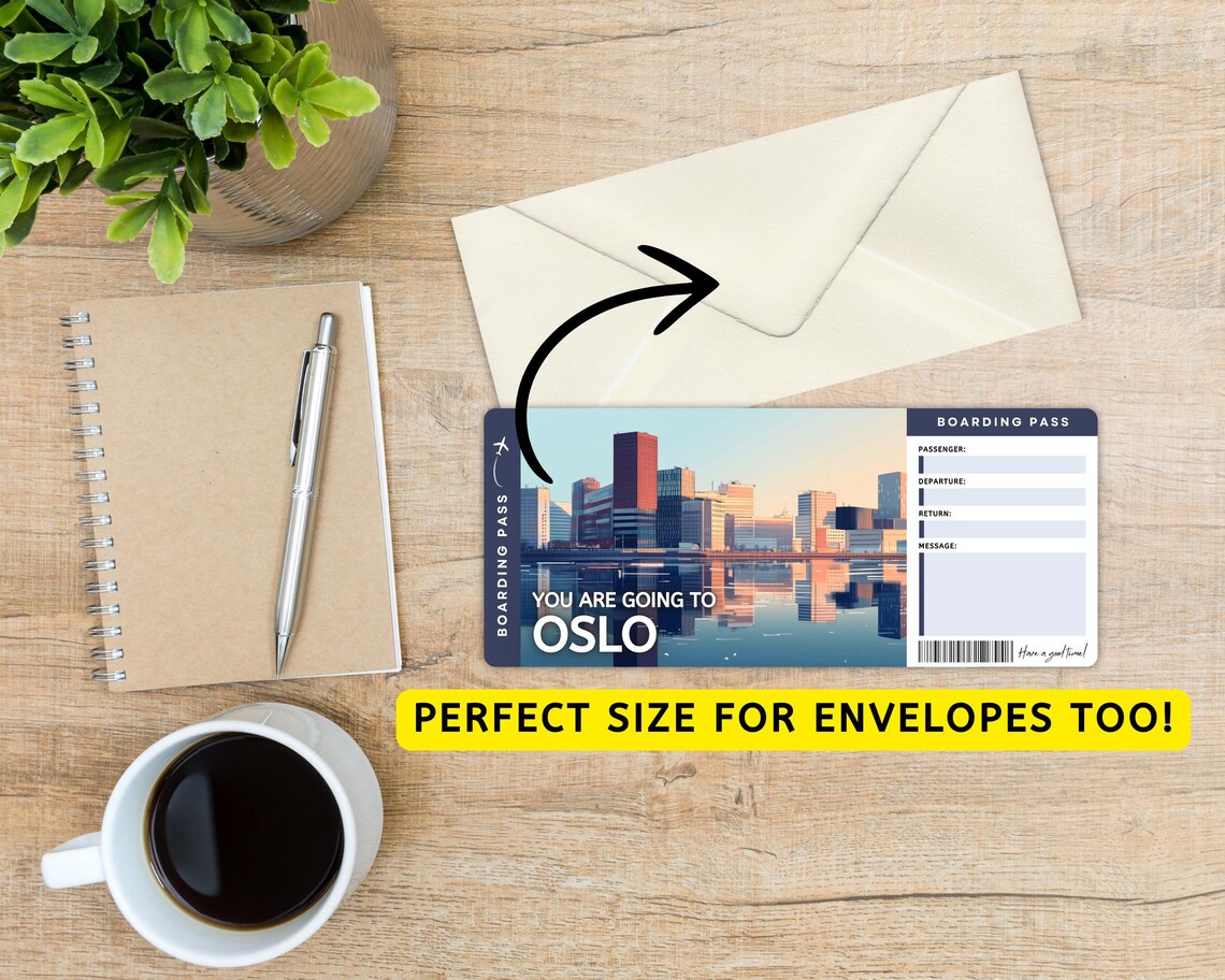 Printable Oslo Surprise Gift Ticket, Editable Norway Vacation Boarding ...