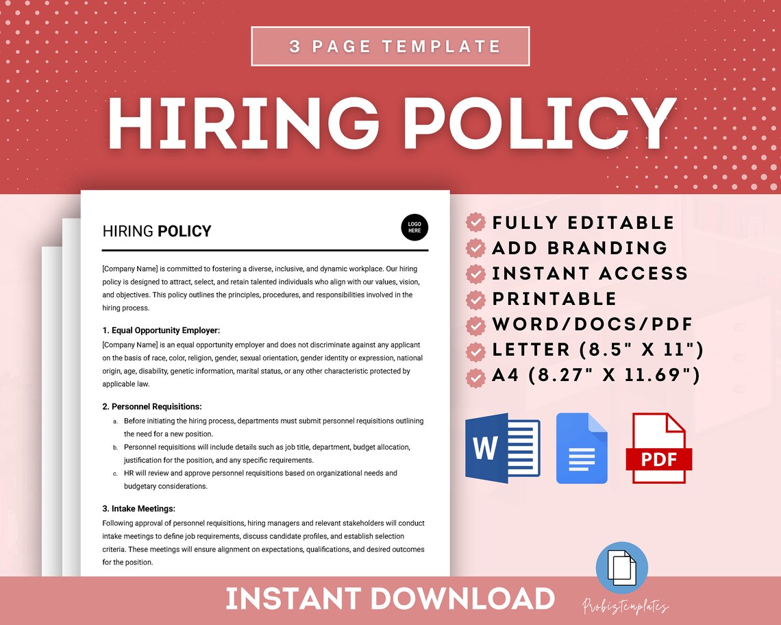 Hiring Policy Template, Employee Recruitment Policy, Talent Acquisition ...