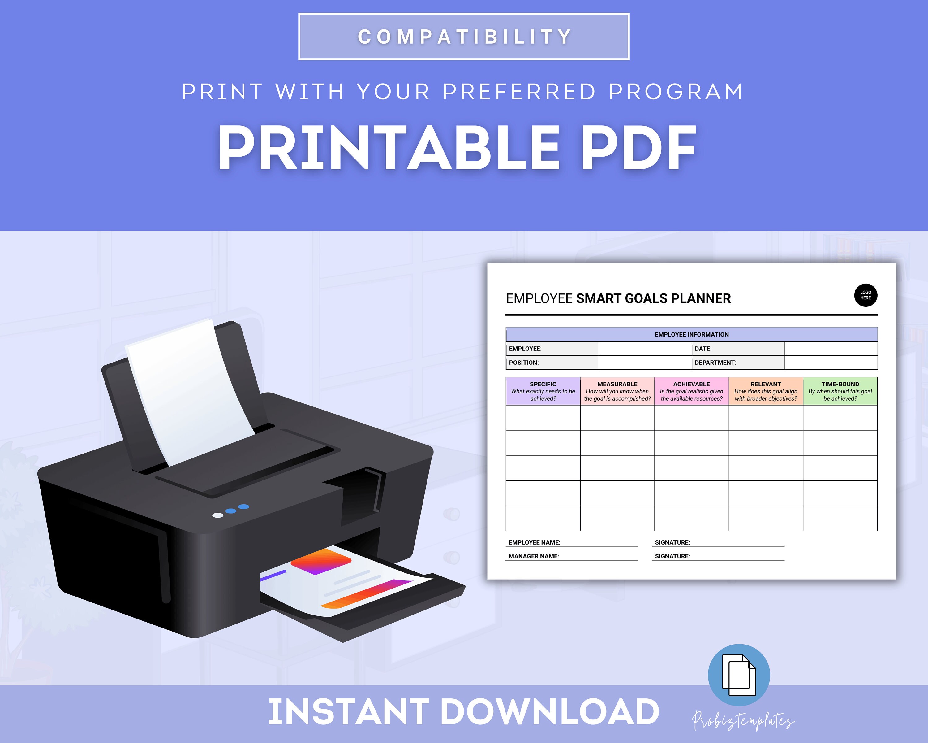 Employee SMART Goals Planner Worksheet Template, Employee Goal Setting ...