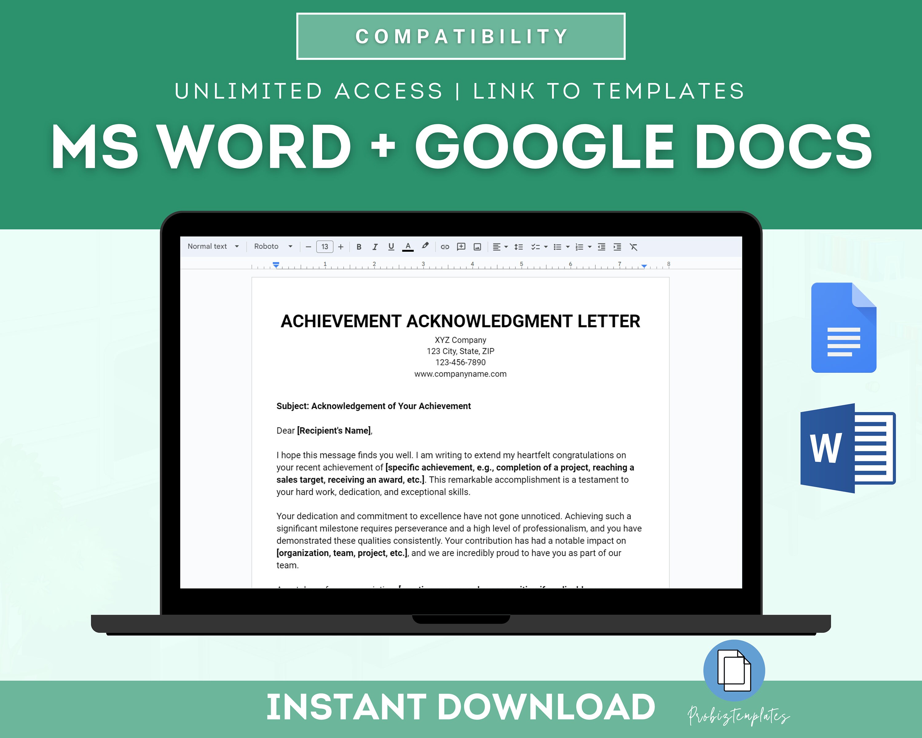 Achievement Acknowledgement Letter Template, Employee Achievement ...