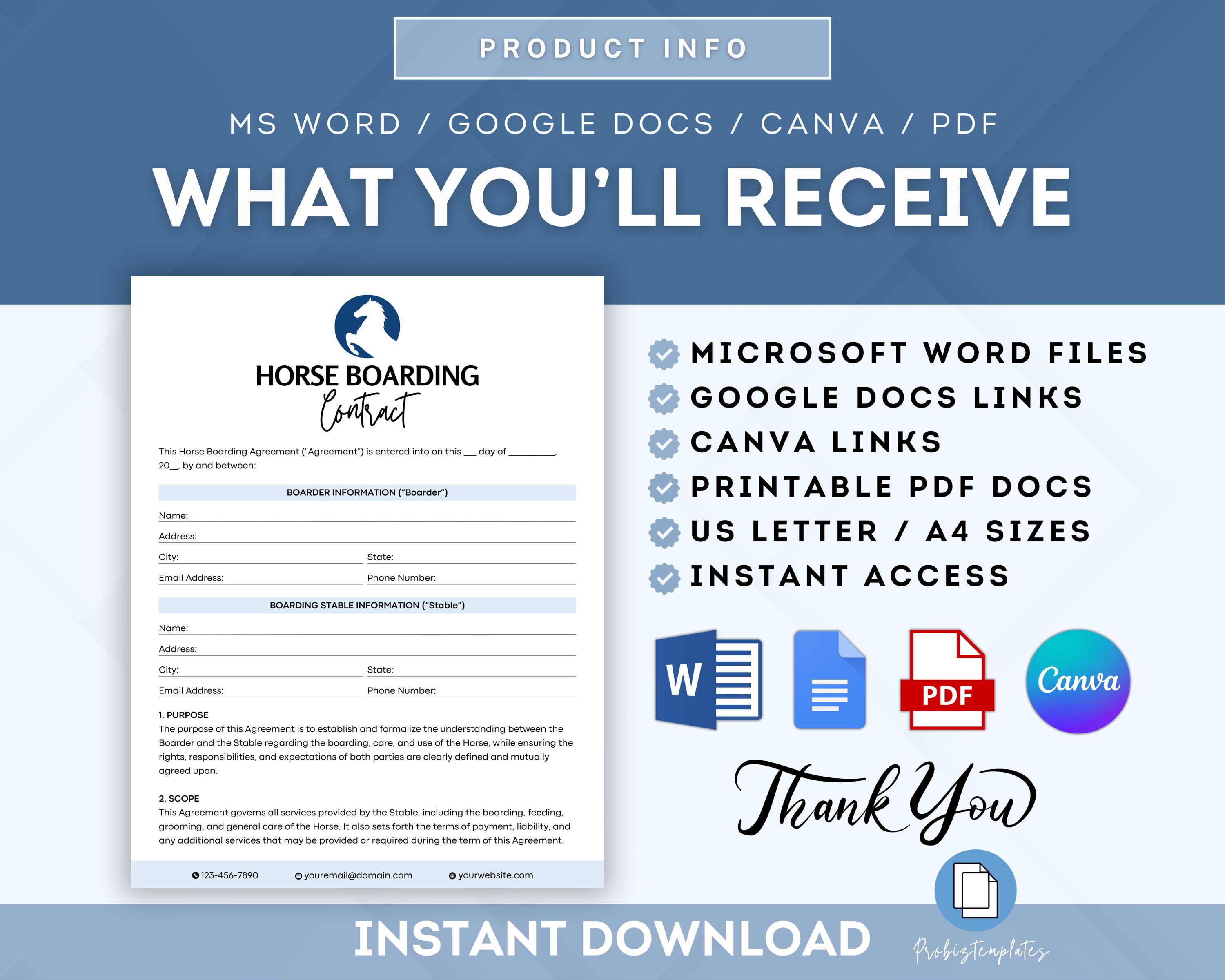 Horse Boarding Contract Bundle, Equestrian Agreement Template, Stable ...