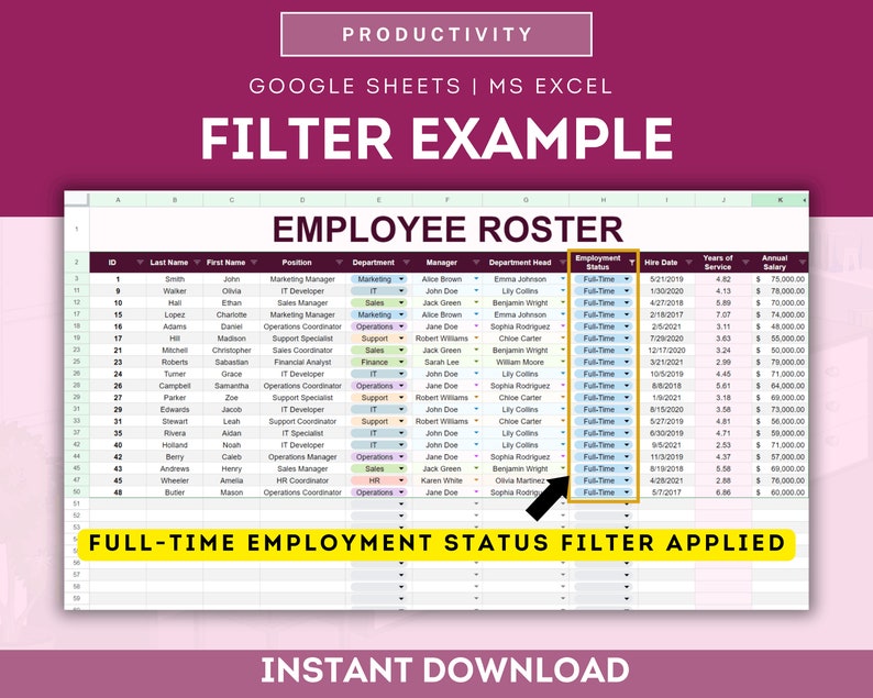 Employee Roster Template, Staff Database Template, Personnel Records ...
