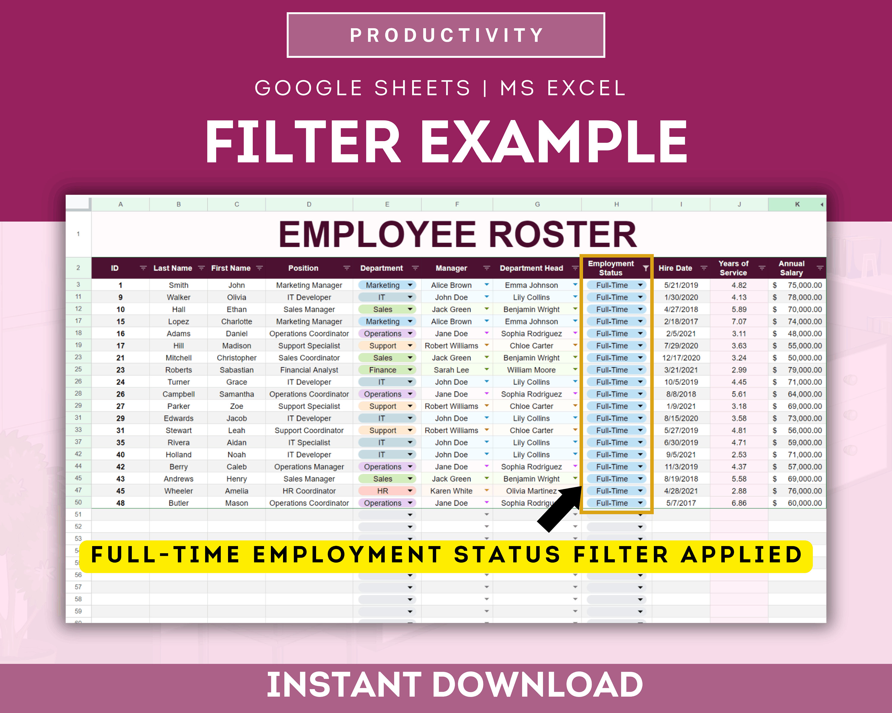 Employee Roster Template, Staff Database Template, Personnel Records ...