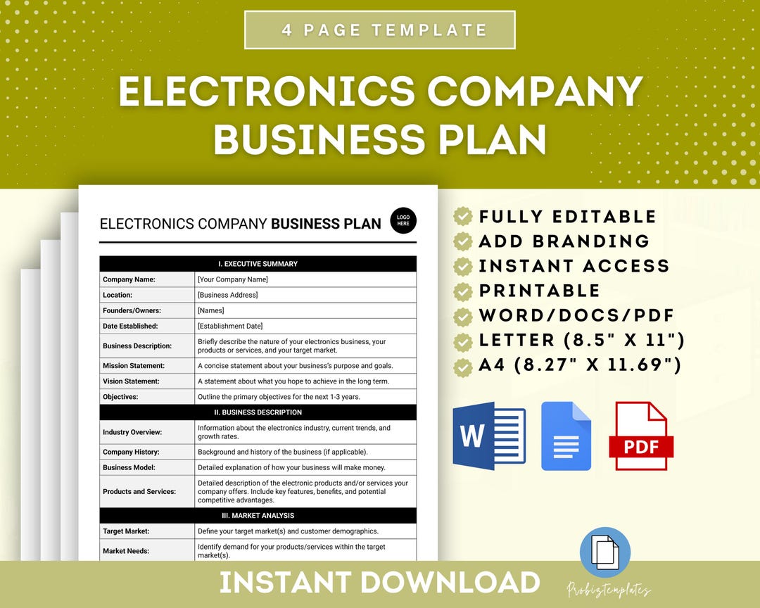 Electronics Company Business Plan Template, Electronics Business ...