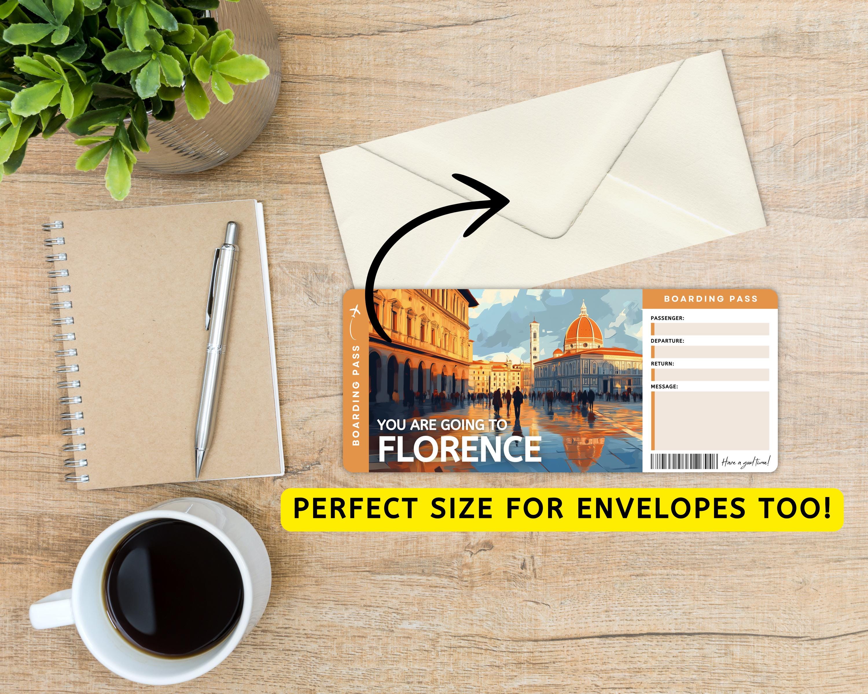 Printable Florence Surprise Gift Ticket, Editable Italy Vacation ...