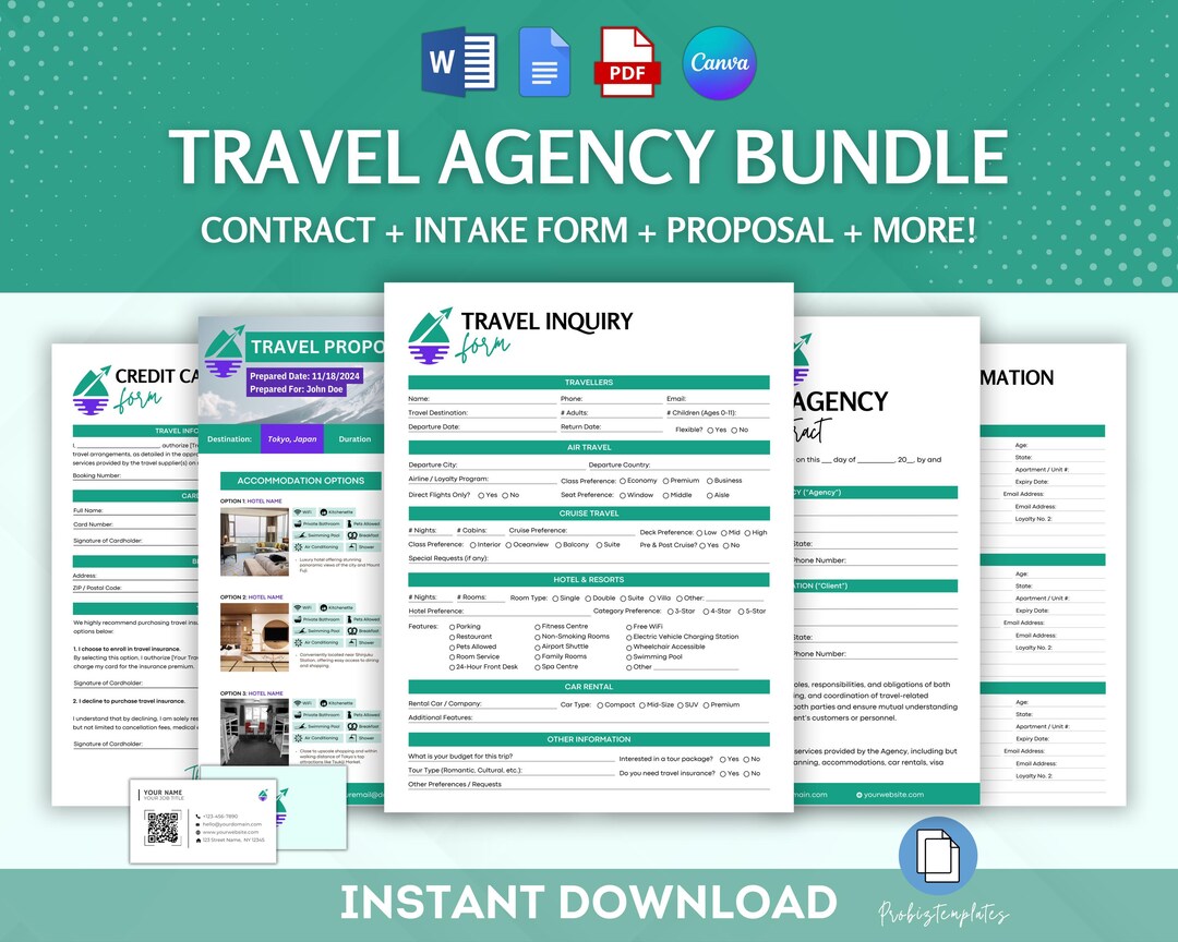 Travel Agency Forms Bundle, Travel Agency Contract, Travel Inquiry Form ...