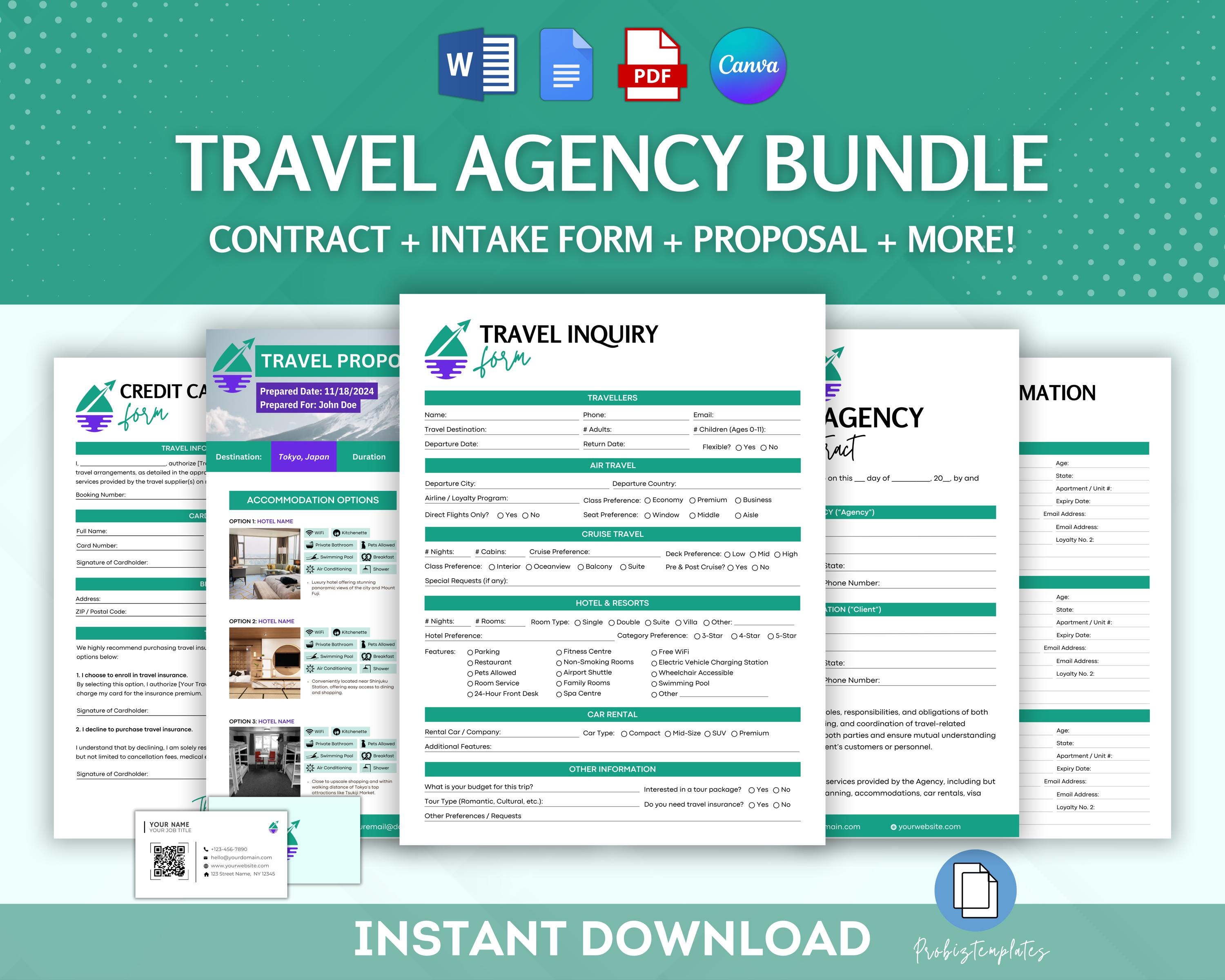 Travel Agency Forms Bundle, Travel Agency Contract, Travel Inquiry Form ...