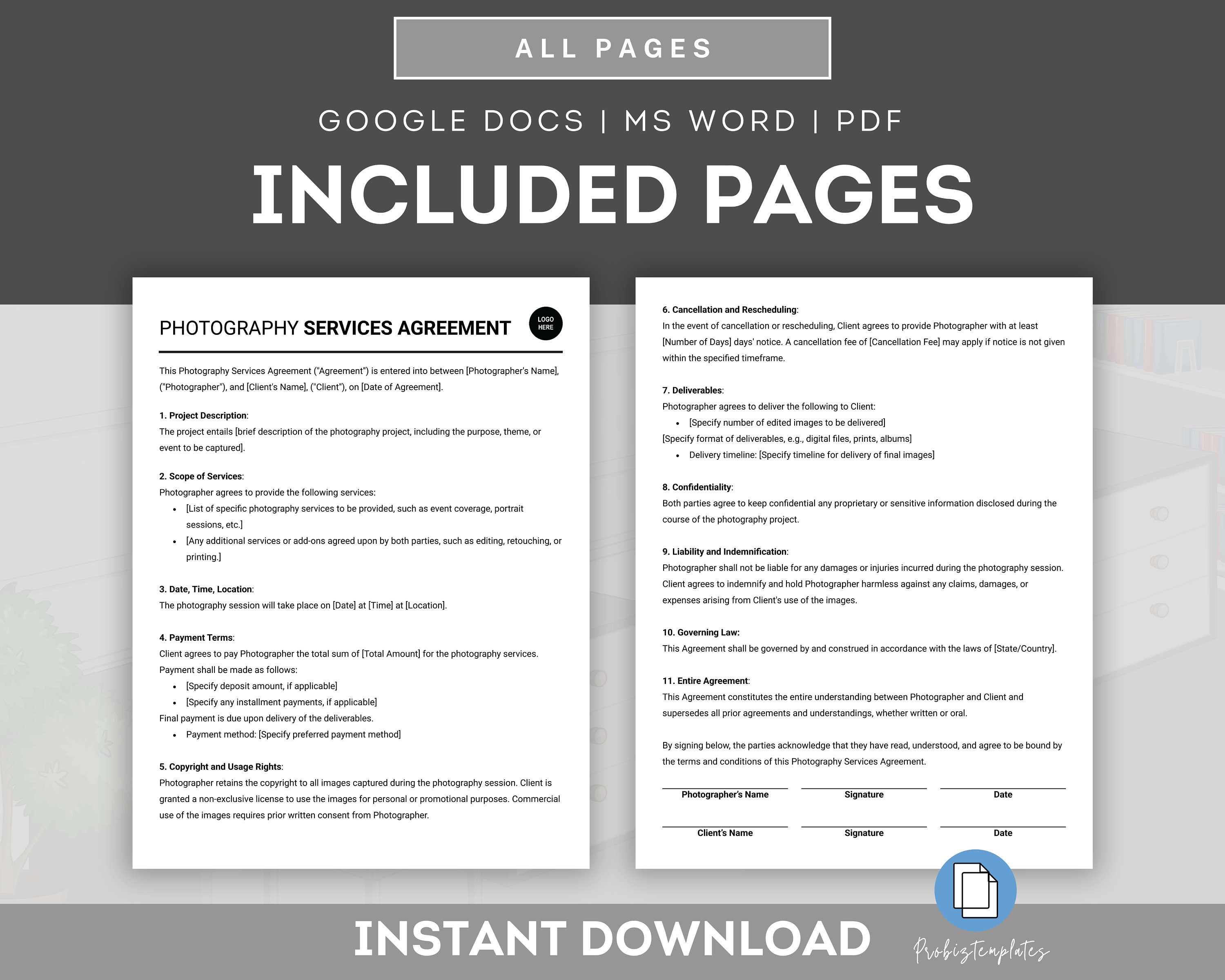 Photography Services Agreement Template, Photo Service Contract ...