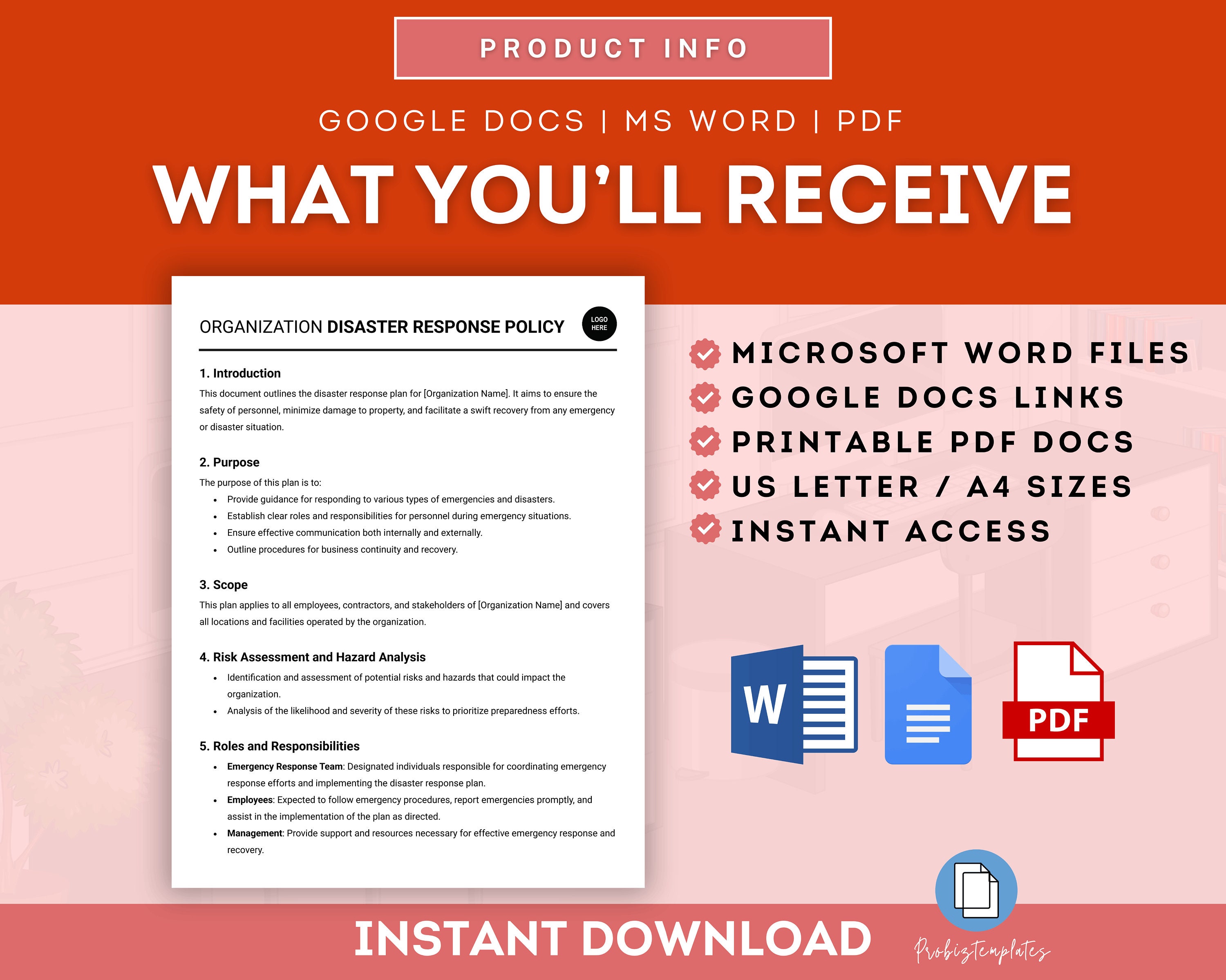 Organization Disaster Response Plan Template, Emergency Response Plan ...