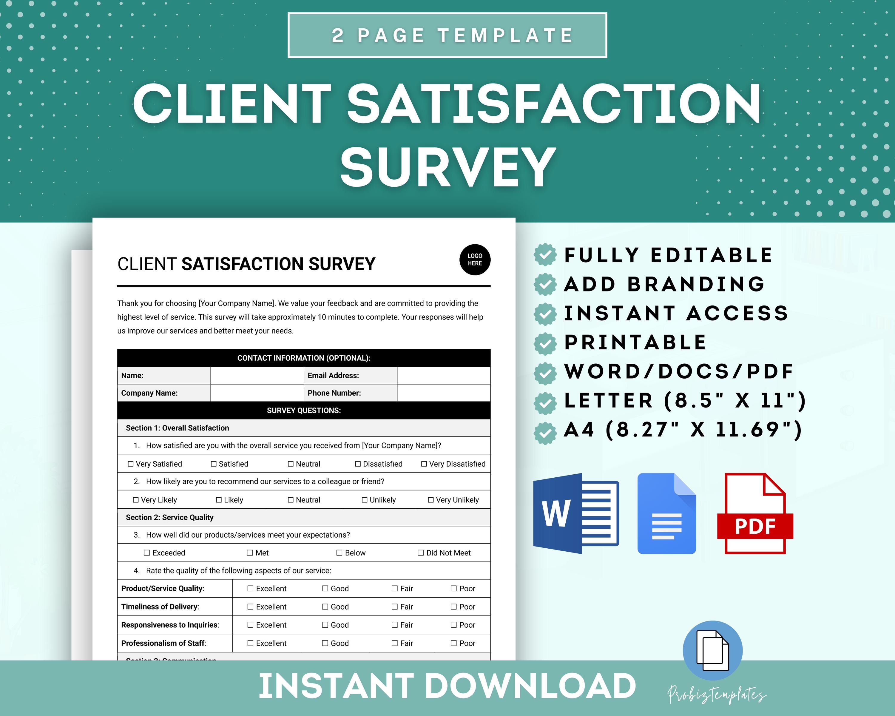 Client Satisfaction Survey Template, Customer Feedback Survey, Client Satisfaction Questionnaire ...