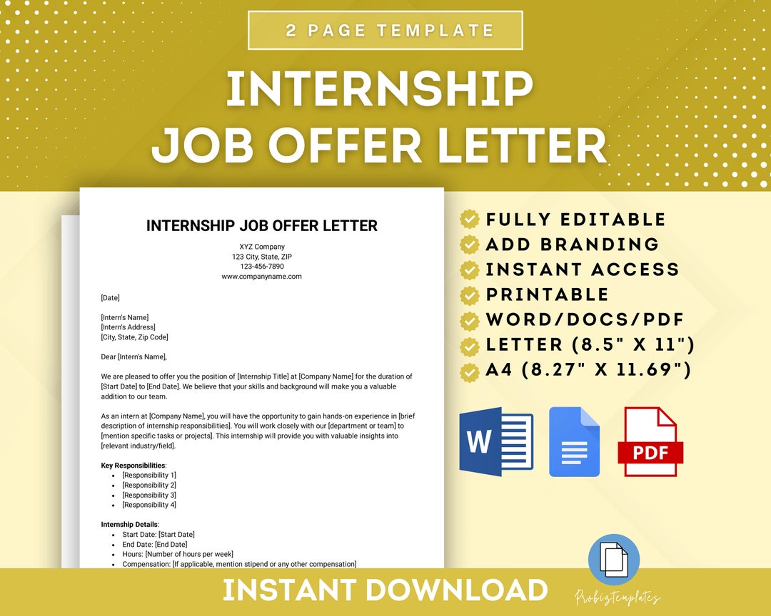 Internship Job Offer Letter Template, Internship Offer Letter ...
