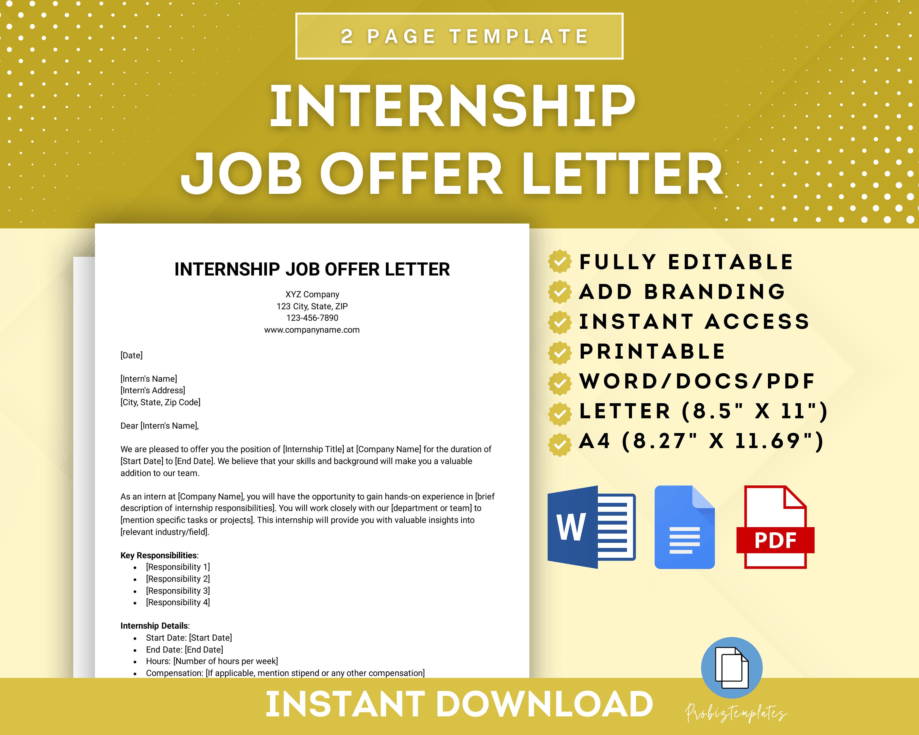 Internship Job Offer Letter Template, Internship Offer Letter ...