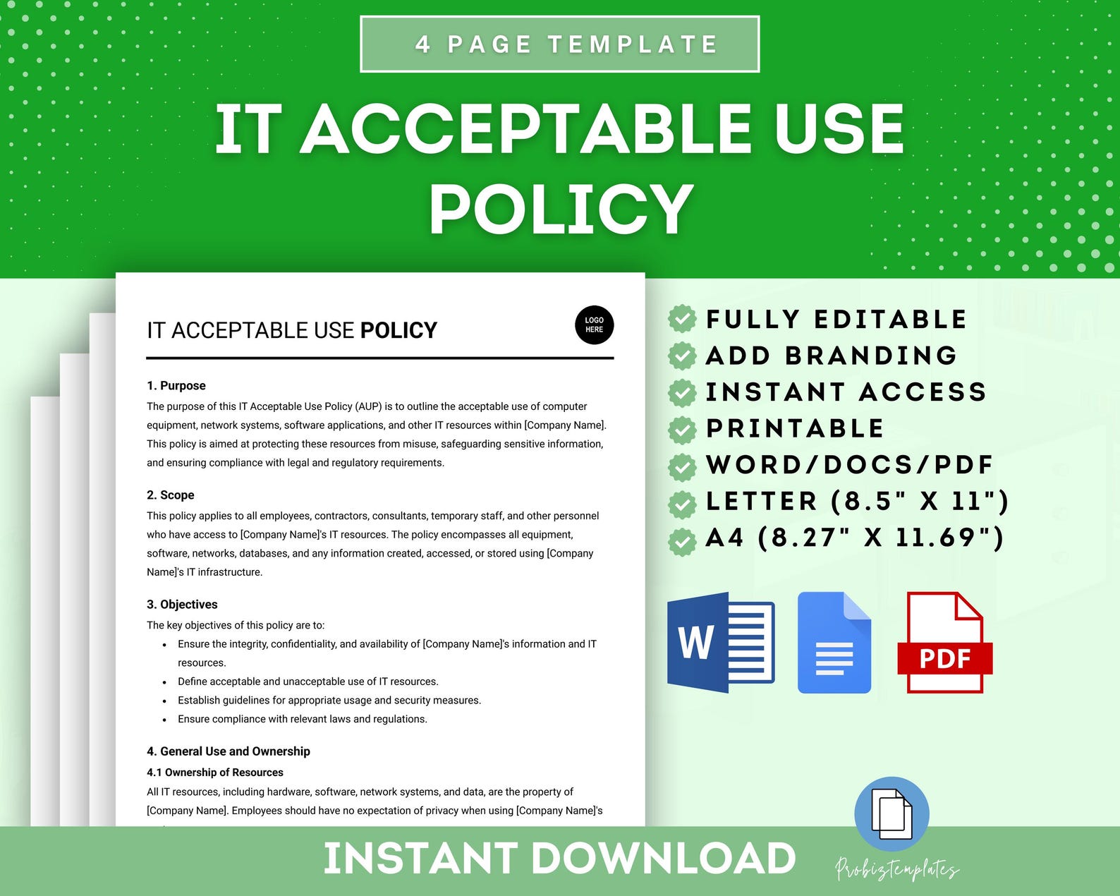 IT Acceptable Use Policy Template, Company IT Use Guidelines Template ...