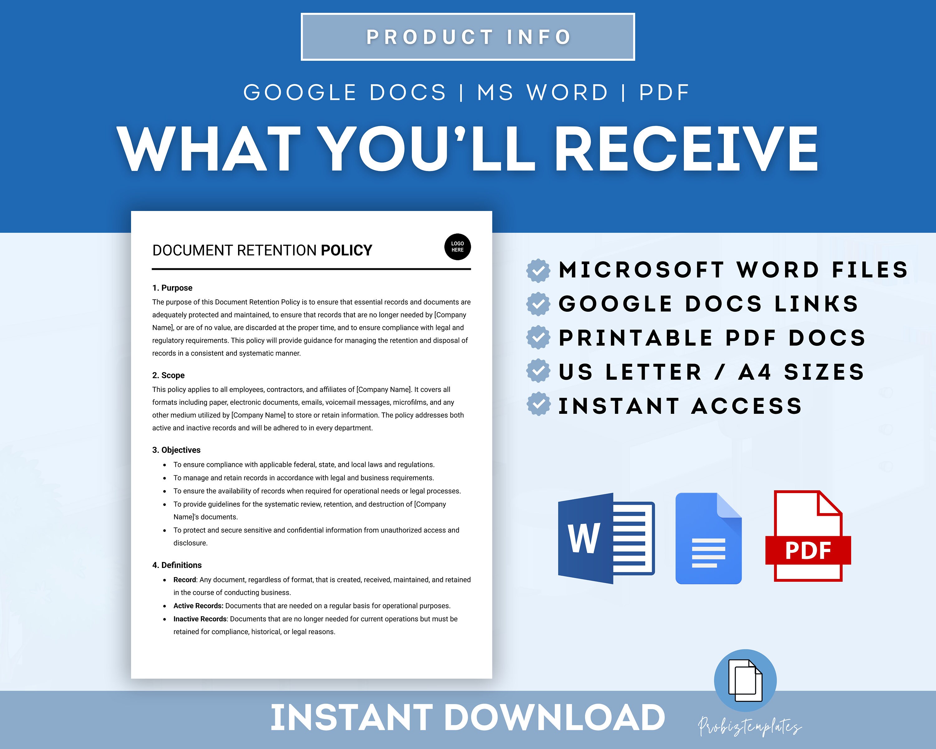 Document Retention Policy Template, Record Retention Guidelines ...