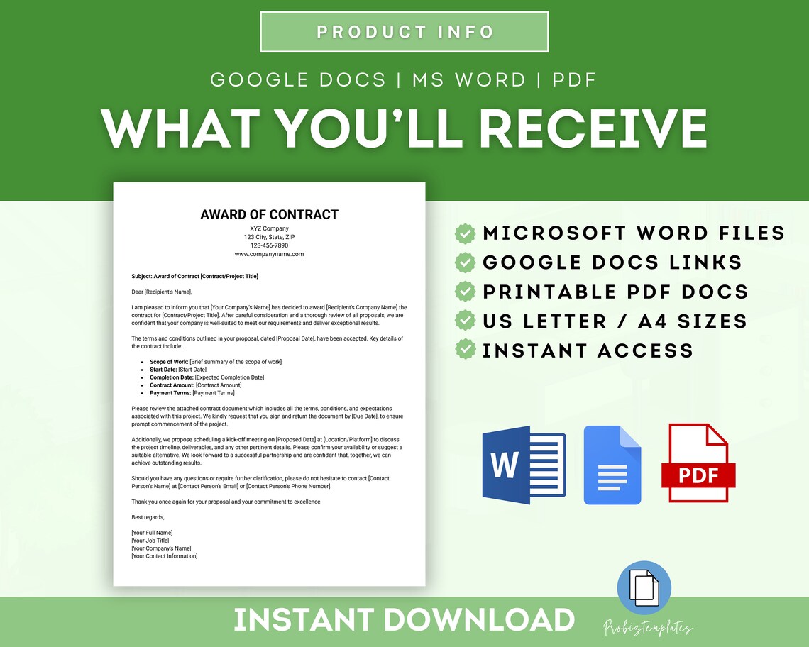 Award of Contract Letter Template, Contract Award Notification Letter ...
