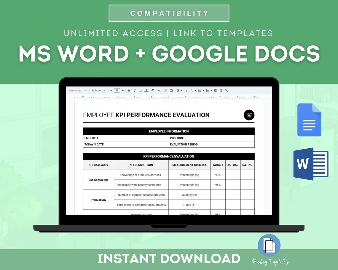 Employee KPI Performance Evaluation Form Template, Performance Metrics ...