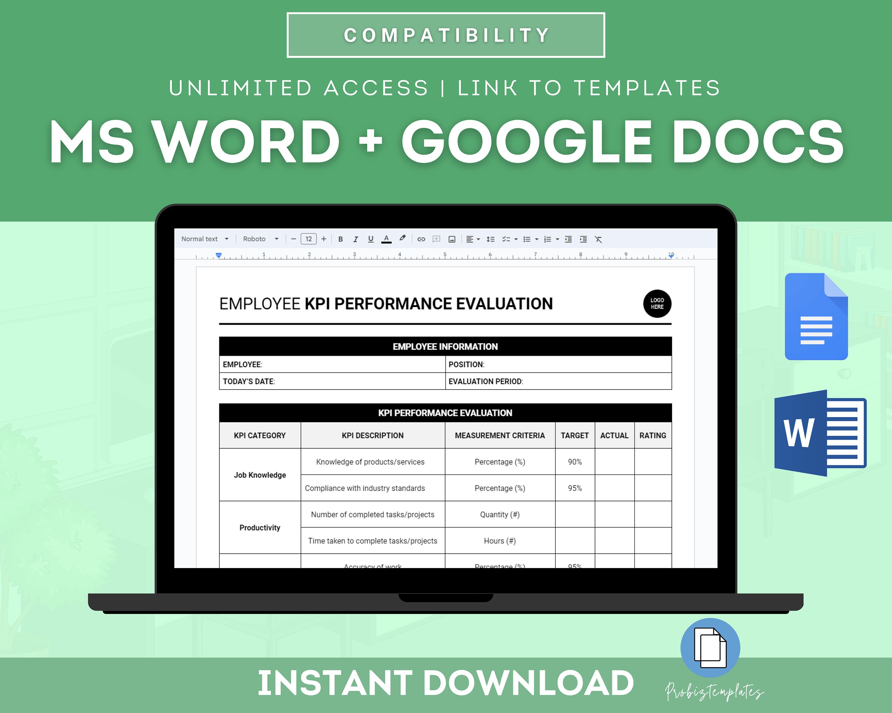 Employee KPI Performance Evaluation Form Template, Performance Metrics ...