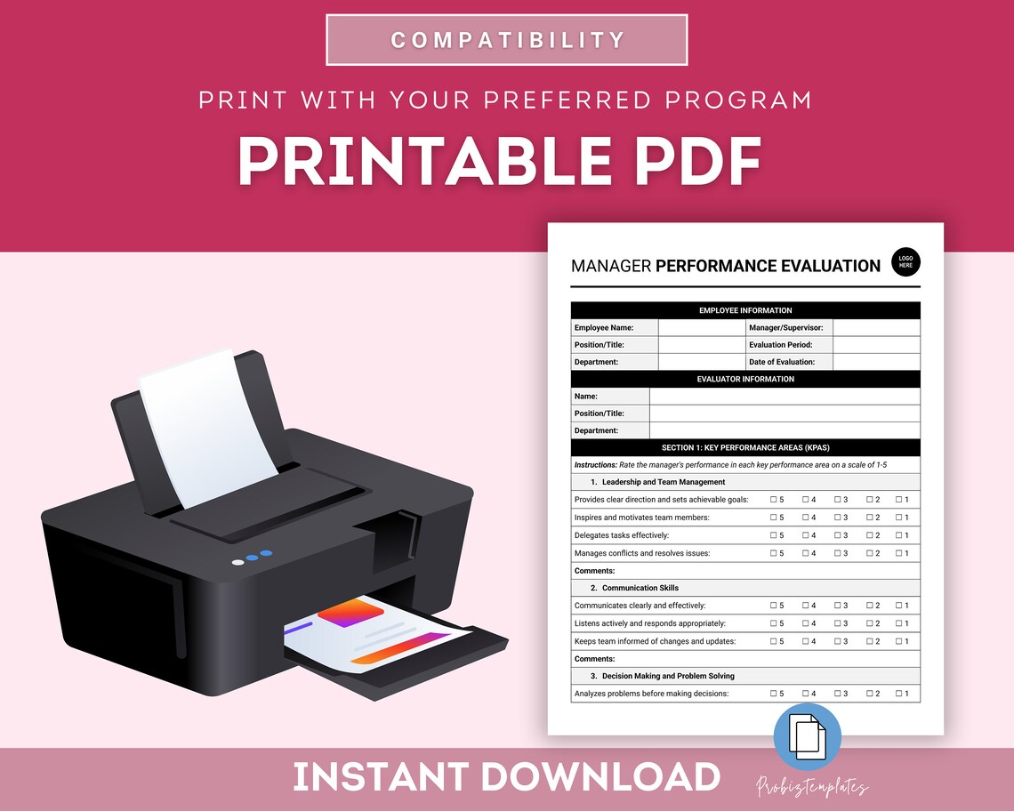 Manager Performance Evaluation Form Template, Management Evaluation ...