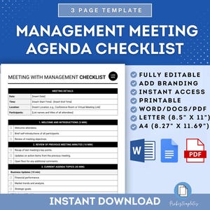 Meeting With Management Agenda Checklist Template, Management Meeting ...