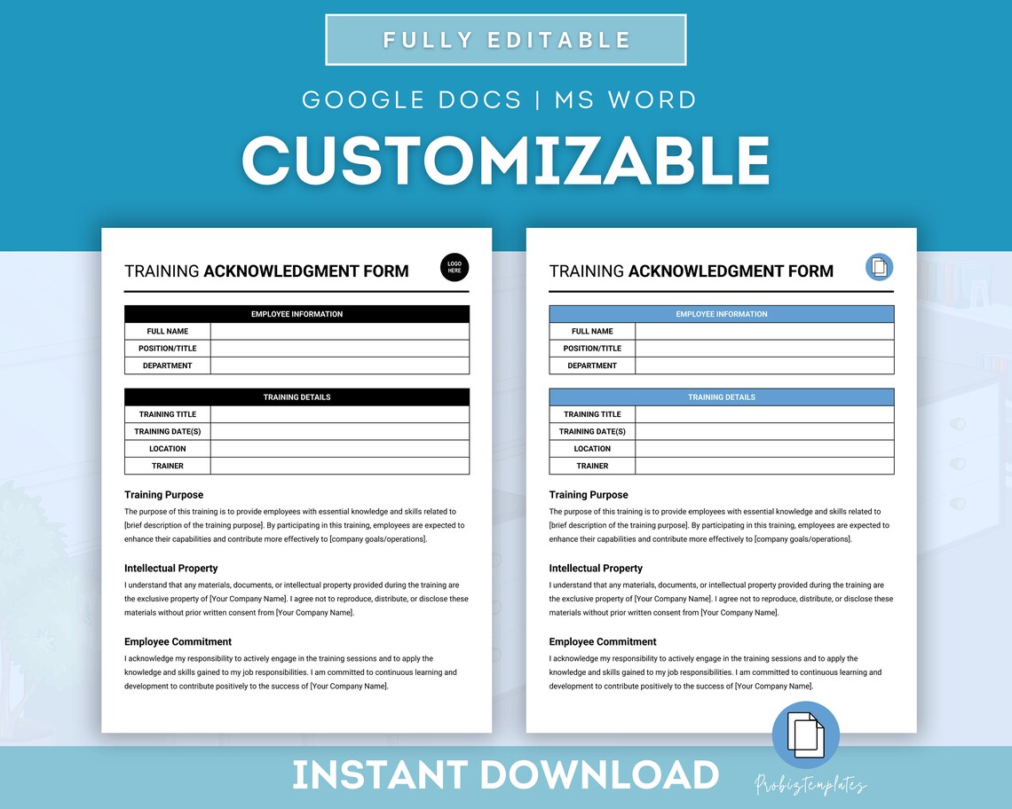 Employee Training Acknowledgment Form, New Hire Training Forms ...