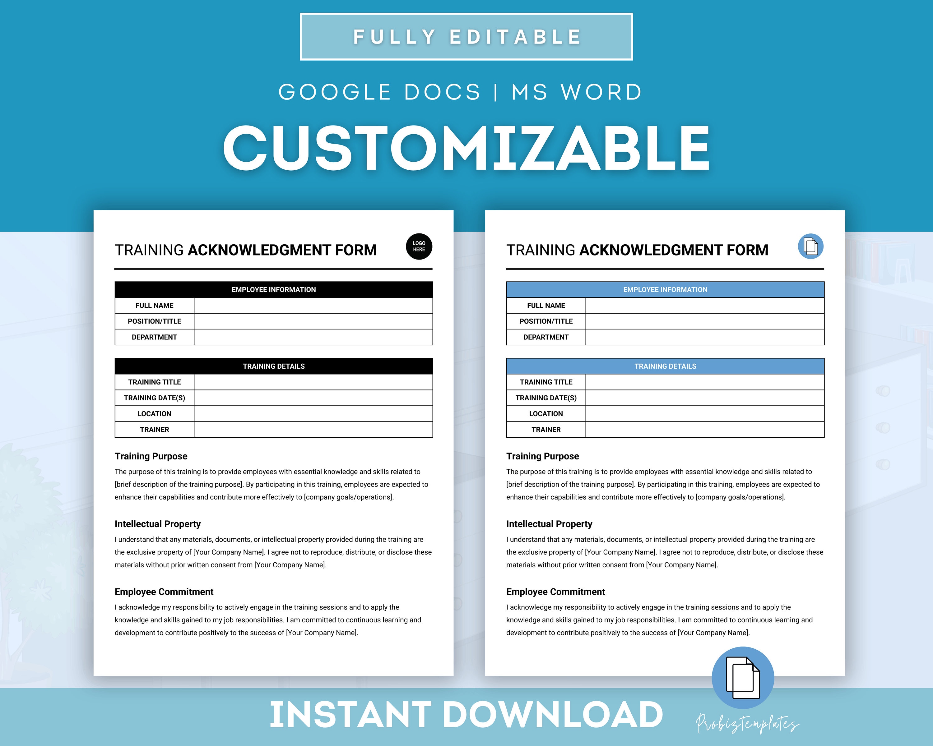 Employee Training Acknowledgment Form, New Hire Training Forms ...
