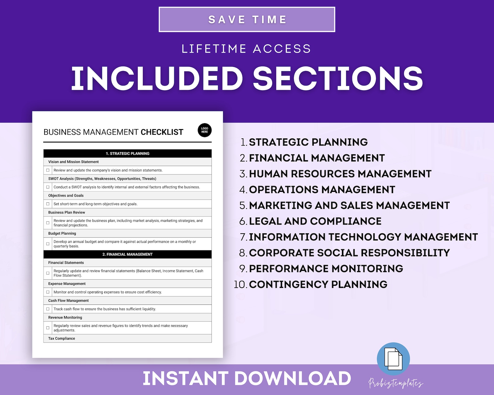 Business Management Checklist Template, Company Management Checklist ...