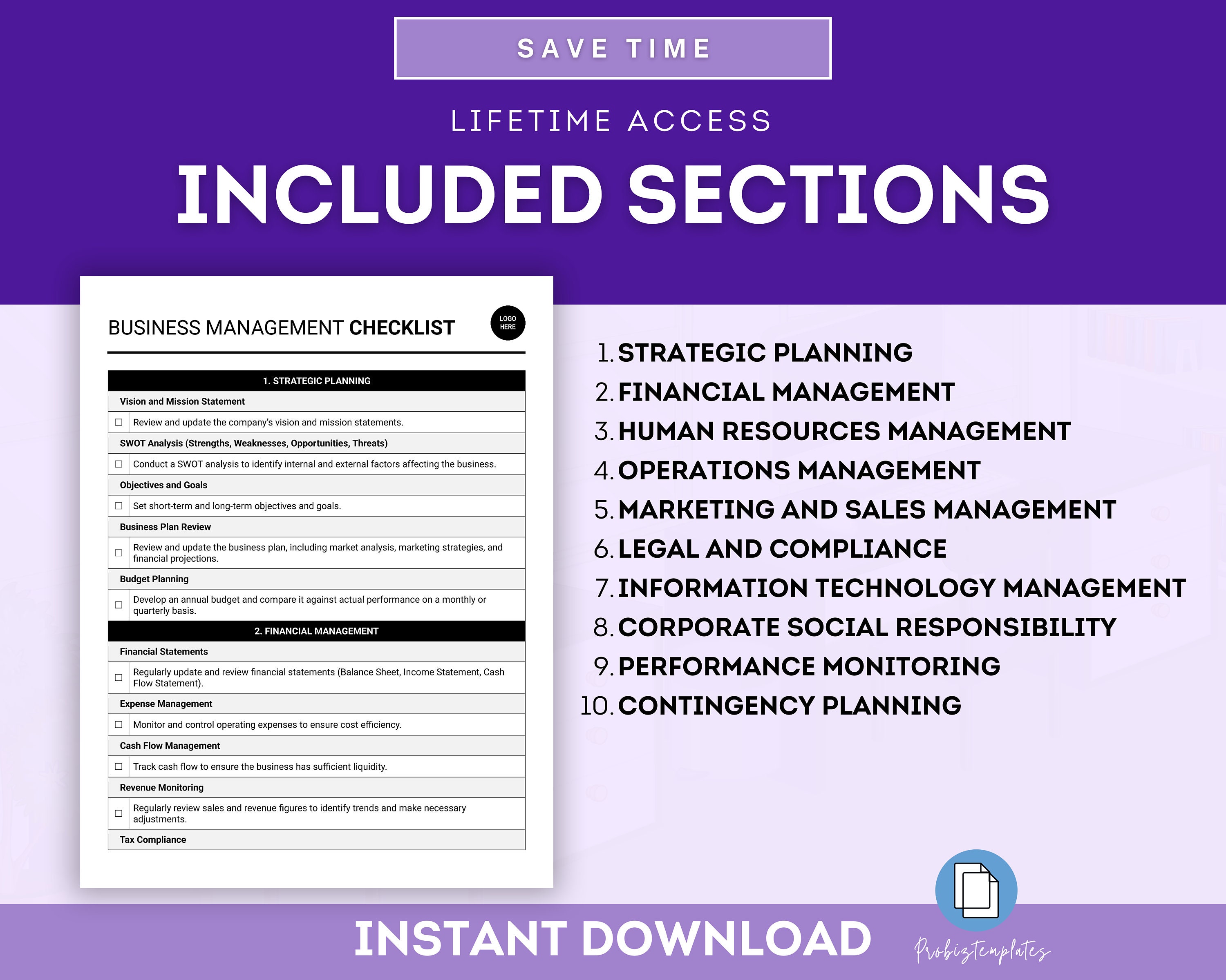 Business Management Checklist Template, Company Management Checklist ...