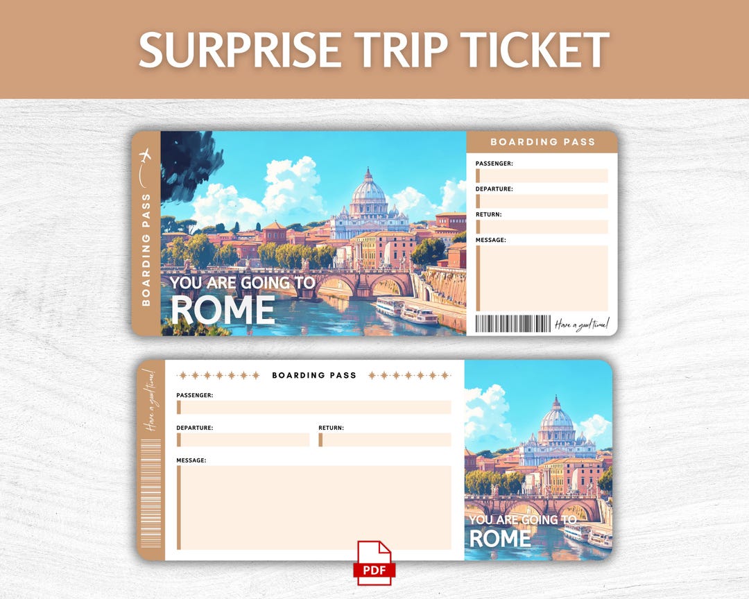 Printable Rome Surprise Gift Ticket, Editable Italy Boarding Pass ...