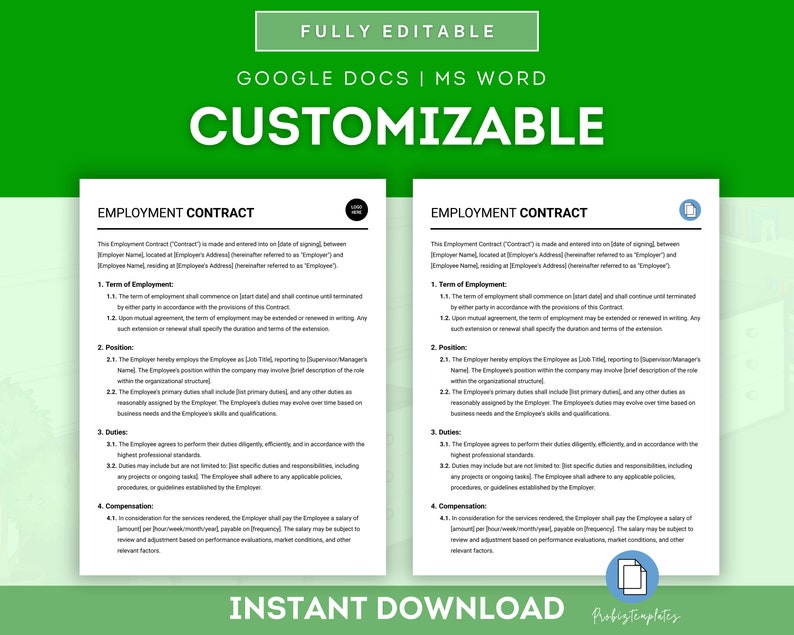 Employment Contract Template, Employment Agreement Outline, Basic ...