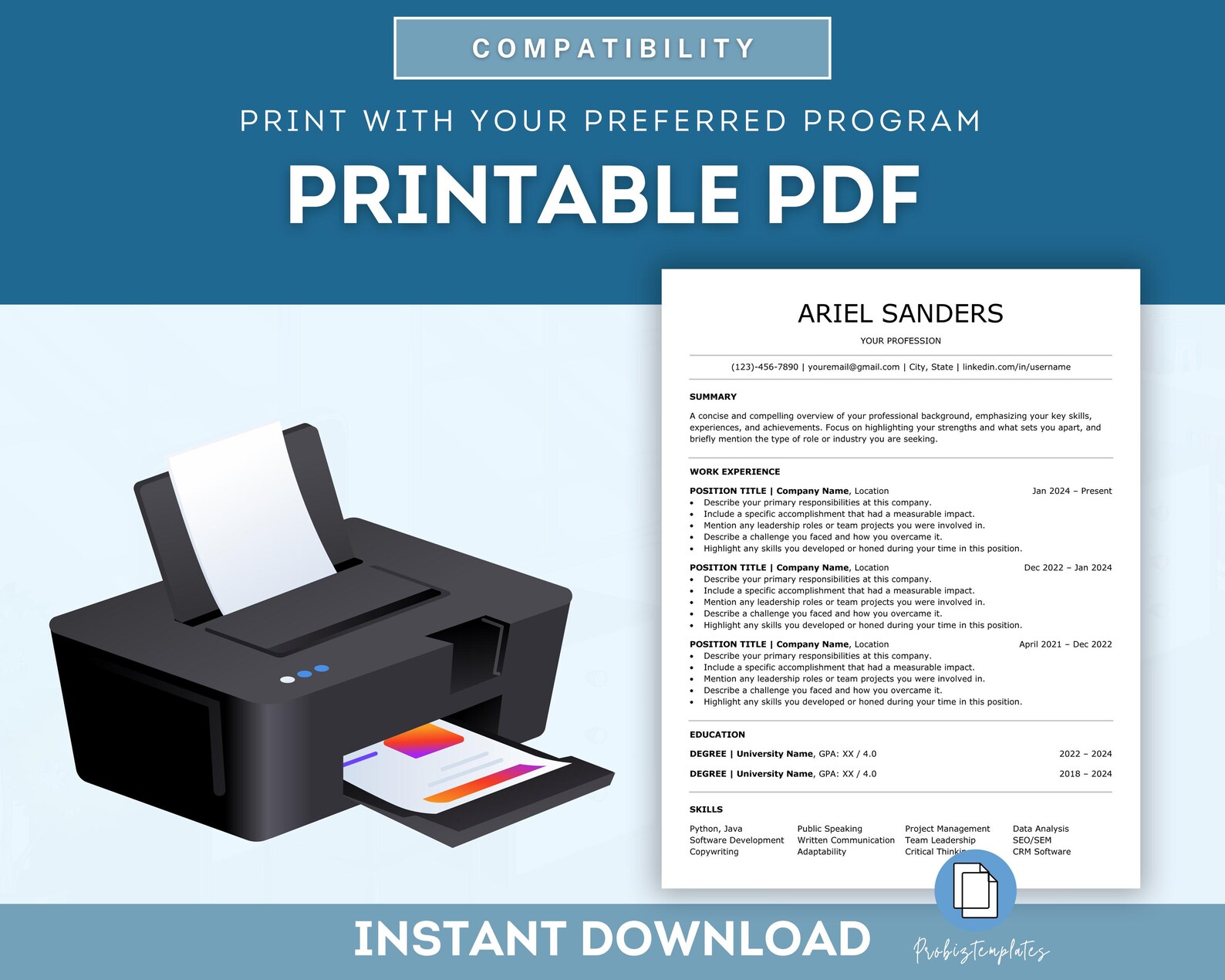 Resume, Cover Letter & References Template, Modern CV Template, ATS ...
